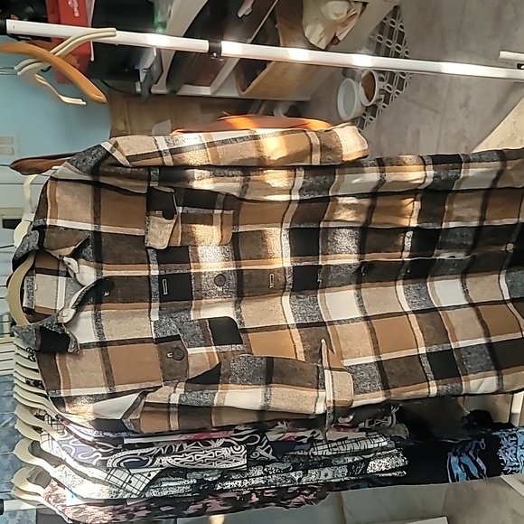 Sweaters | Womens M Plaid Dress Shacket Shirt Flannel Long Cardigan ...